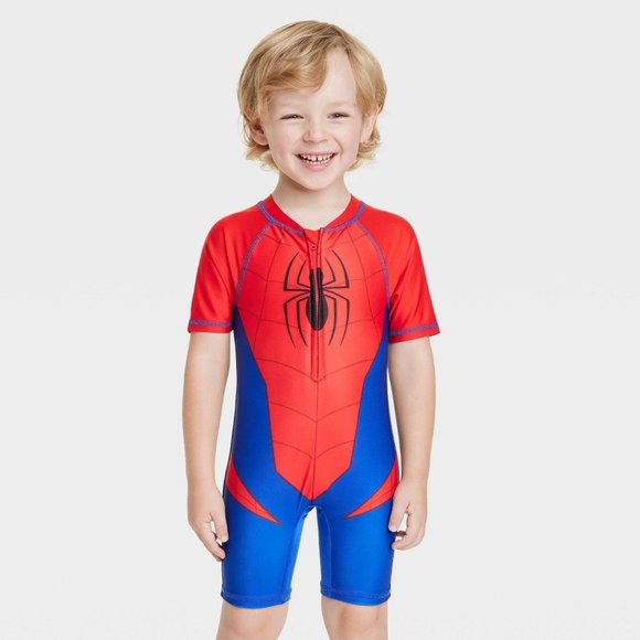 Spider Man | Swim | Toddler Boys Spiderman One Piece Rash Guard Red 8m ...